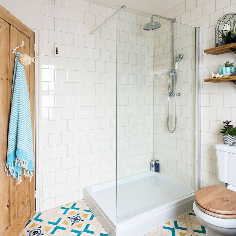 Bathroom makeover with upcycled vanity unit and matching blue floor ...