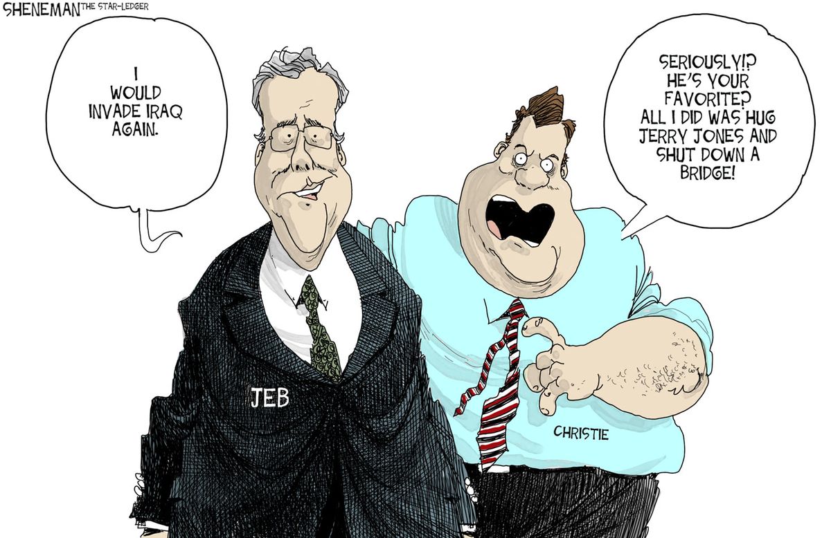 Political cartoon U.S. Jeb Bush Chris Christie | The Week