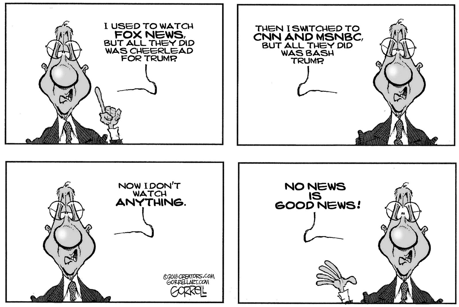 Political cartoon U.S. media bias Fox News CNN MSNBC | The Week