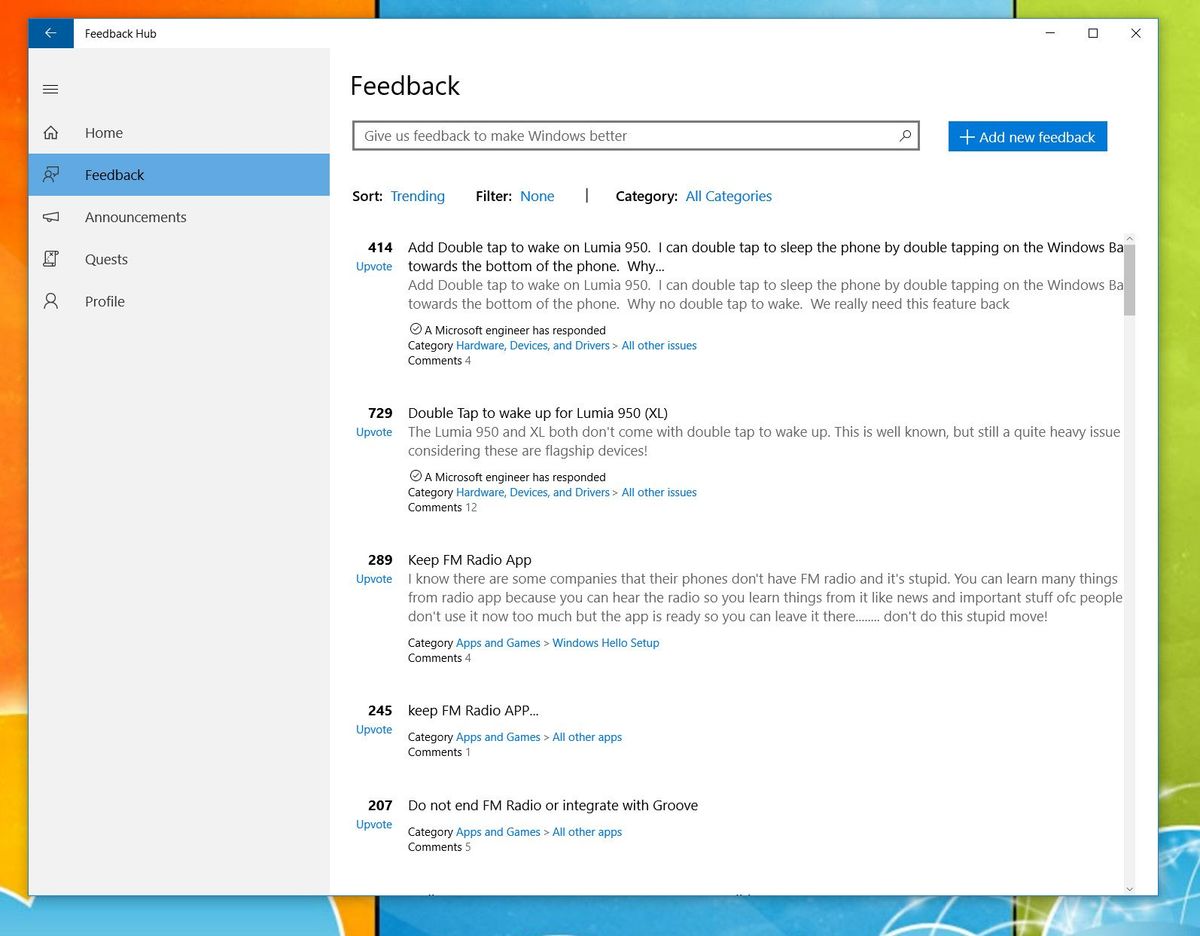 Feedback Hub now available for anyone running Windows 10 PC or Mobile ...