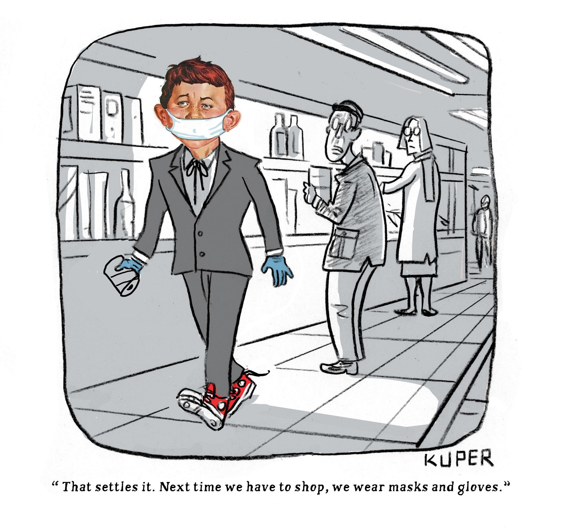 Editorial Cartoon U.S. Mad Magazine Alfred E. Neuman COVID-19 shopping ...