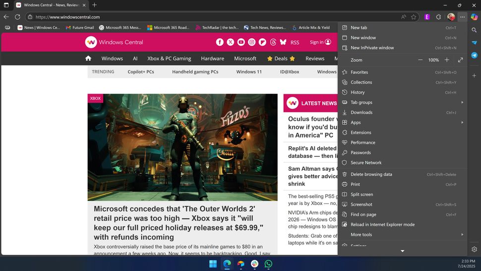 Microsoft Edge menu now too tall for laptop screens | Windows Central