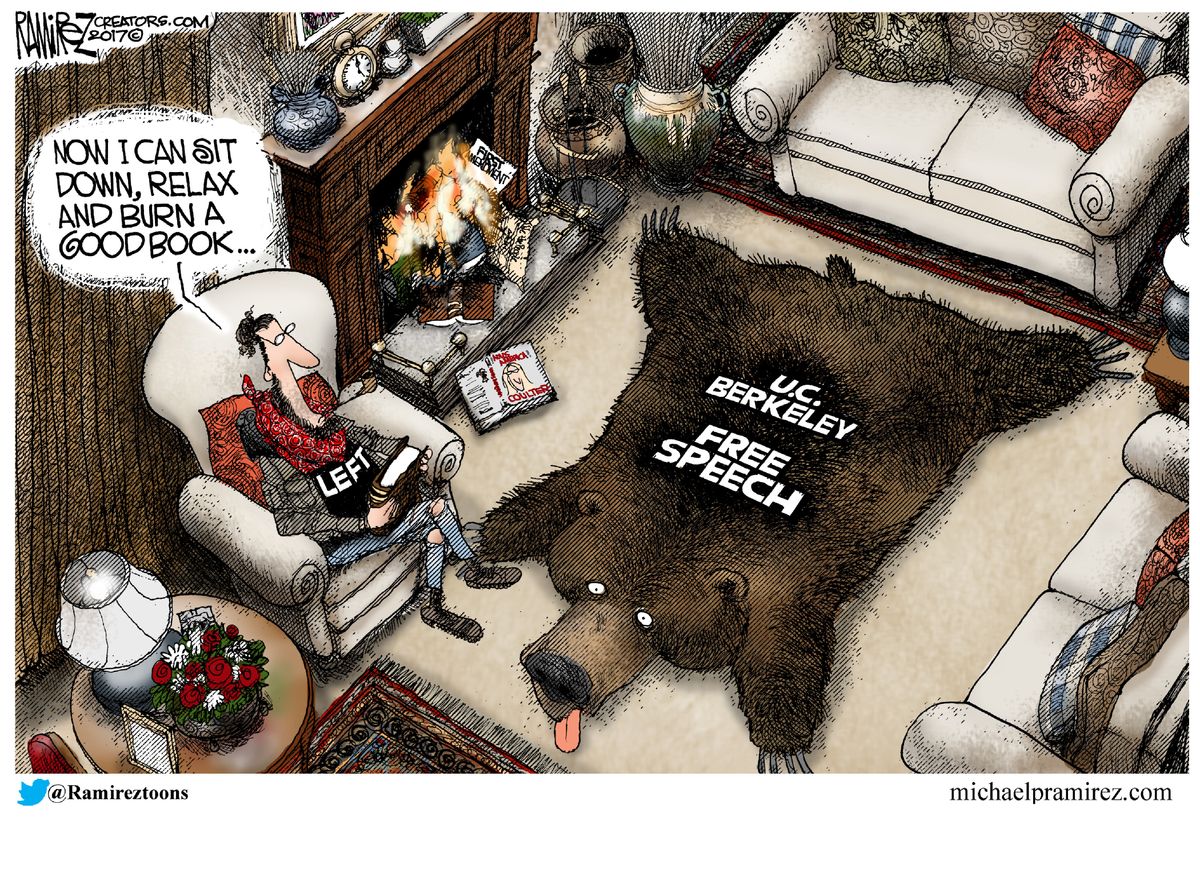 Political cartoon U.S. College campus Berkeley free speech Ann Coulter ...