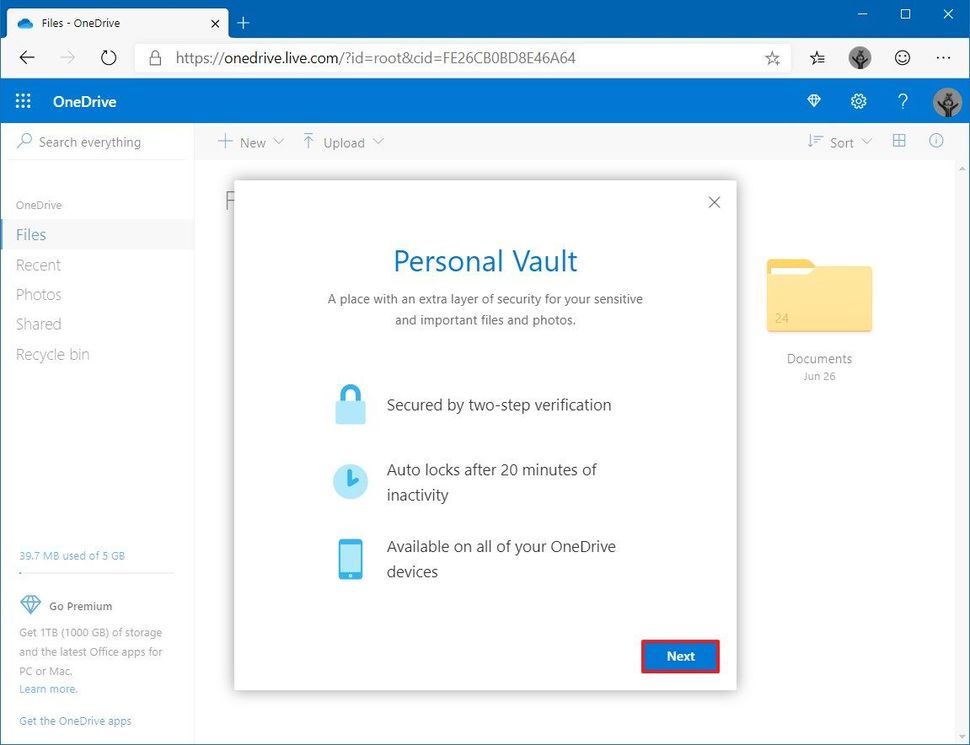How to set up OneDrive Personal Vault storage on Windows 10 | Windows ...