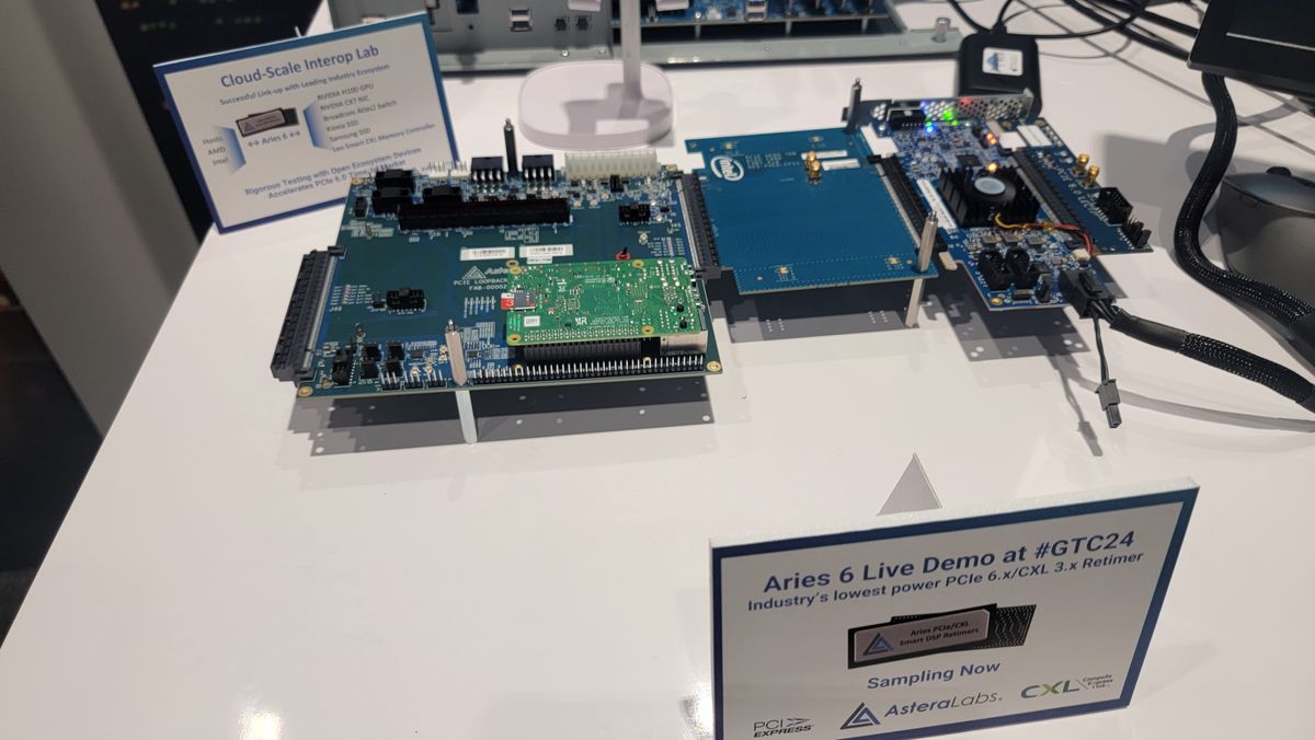 Working PCIe 6.0 connectivity demoed at GTC — Astera Labs' Aries ...