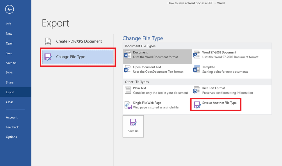 How to save a Microsoft Word doc as a PDF or other file format ...
