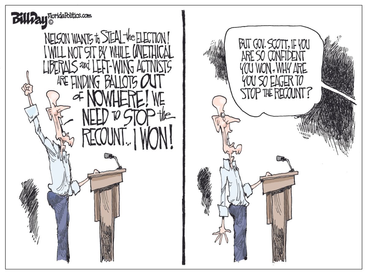 Political cartoon U.S. Florida recount midterm election liberals Rick ...