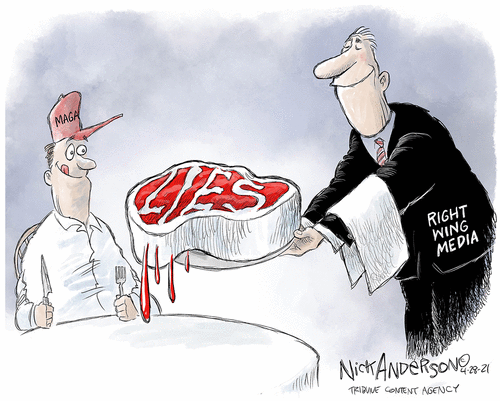 Political Cartoon U.S. right wing media lies | The Week