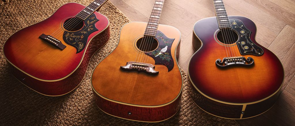 Epiphone Pre-War SJ-200 Rosewood Reissue, 1960 Hummingbird Reissue and ...