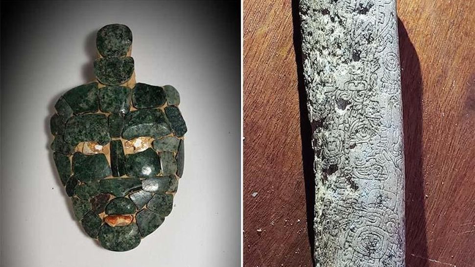 Jade mask depicting Maya storm god unearthed in royal tomb in Guatemala ...