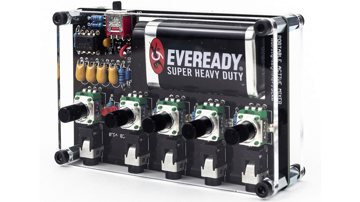 The 4-sum mono mixer is not much bigger than the 9v battery needed to ...