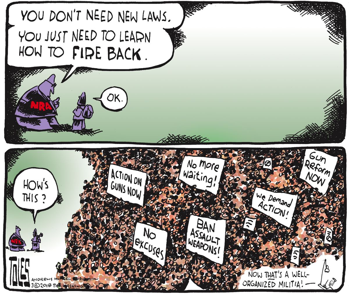 Political cartoon U.S. March For Our Lives Never Again NRA gun control ...