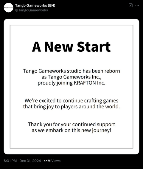 Hi-Fi Rush studio Tango Gameworks is officially reborn for the New Year, with a slightly new ...