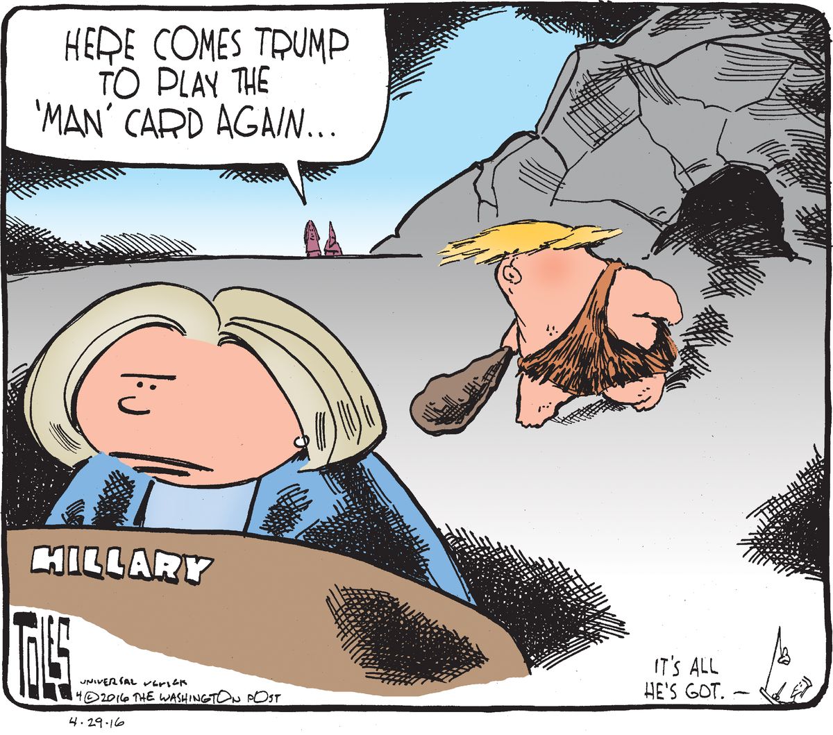 Political cartoon U.S. Hillary Trump Woman Card | The Week