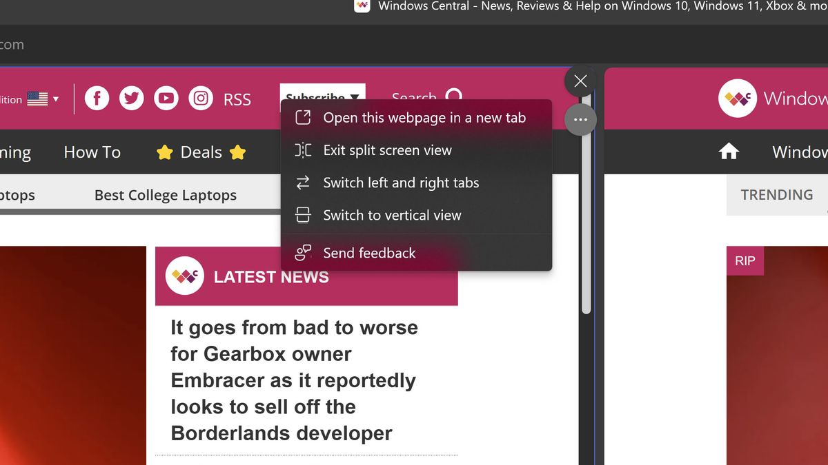Split screen in Edge gains a new vertical layout option | Windows Central