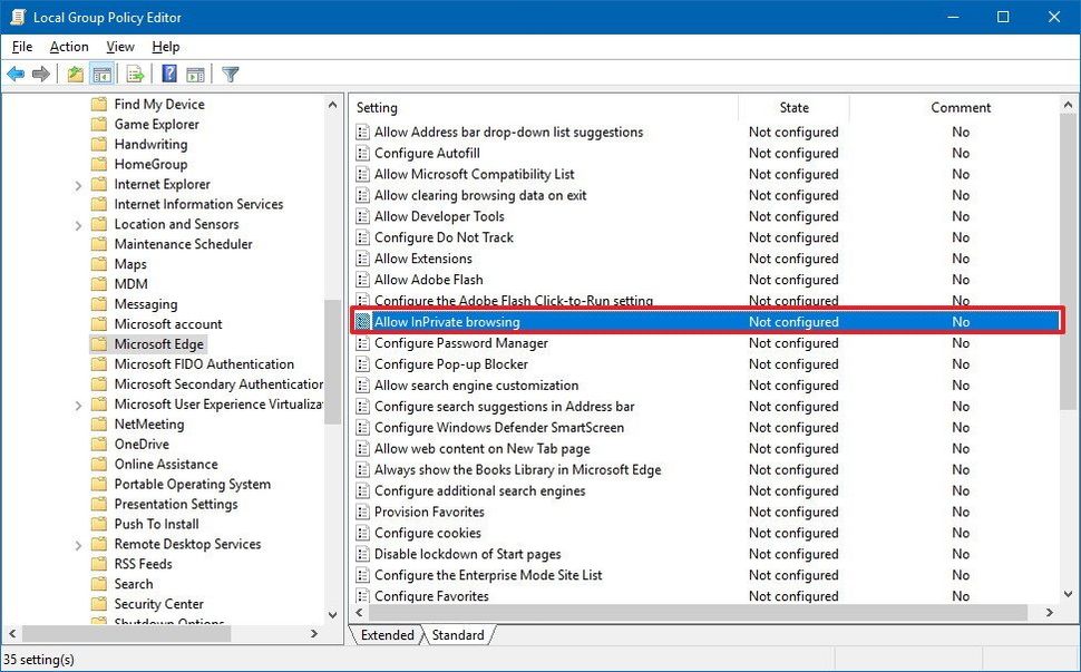 How to disable Microsoft Edge InPrivate browsing on Windows 10 ...