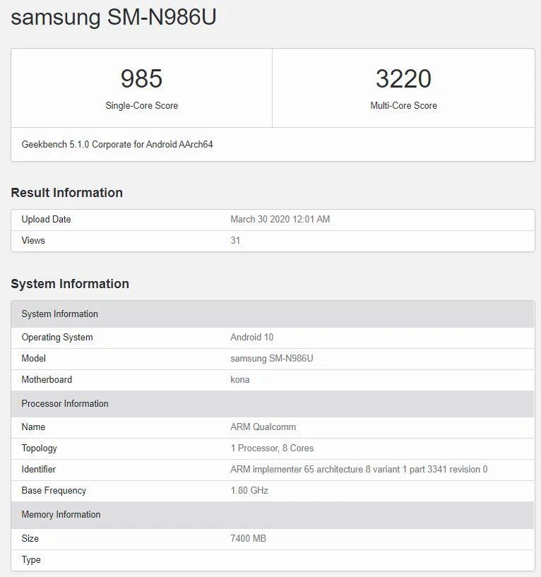 Samsung Galaxy Note 20 visits Geekbench with a new Snapdragon chipset ...