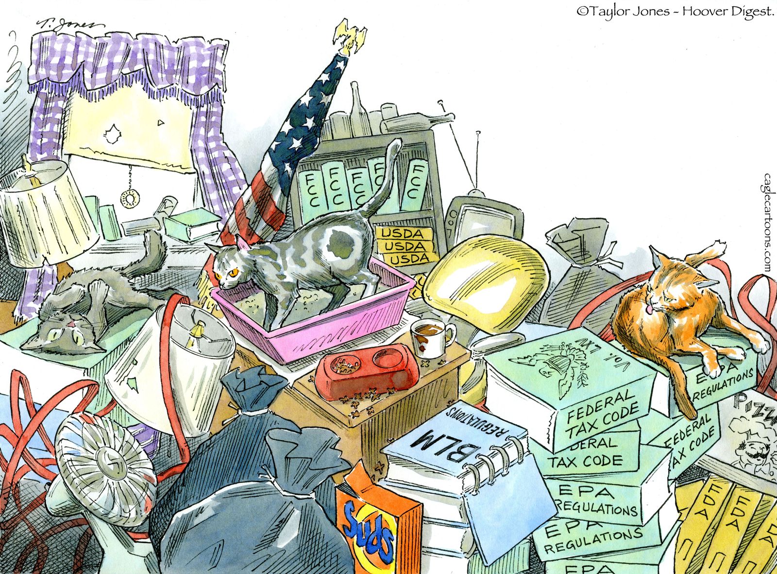 Political cartoon U.S. government over regulation hoarder | The Week
