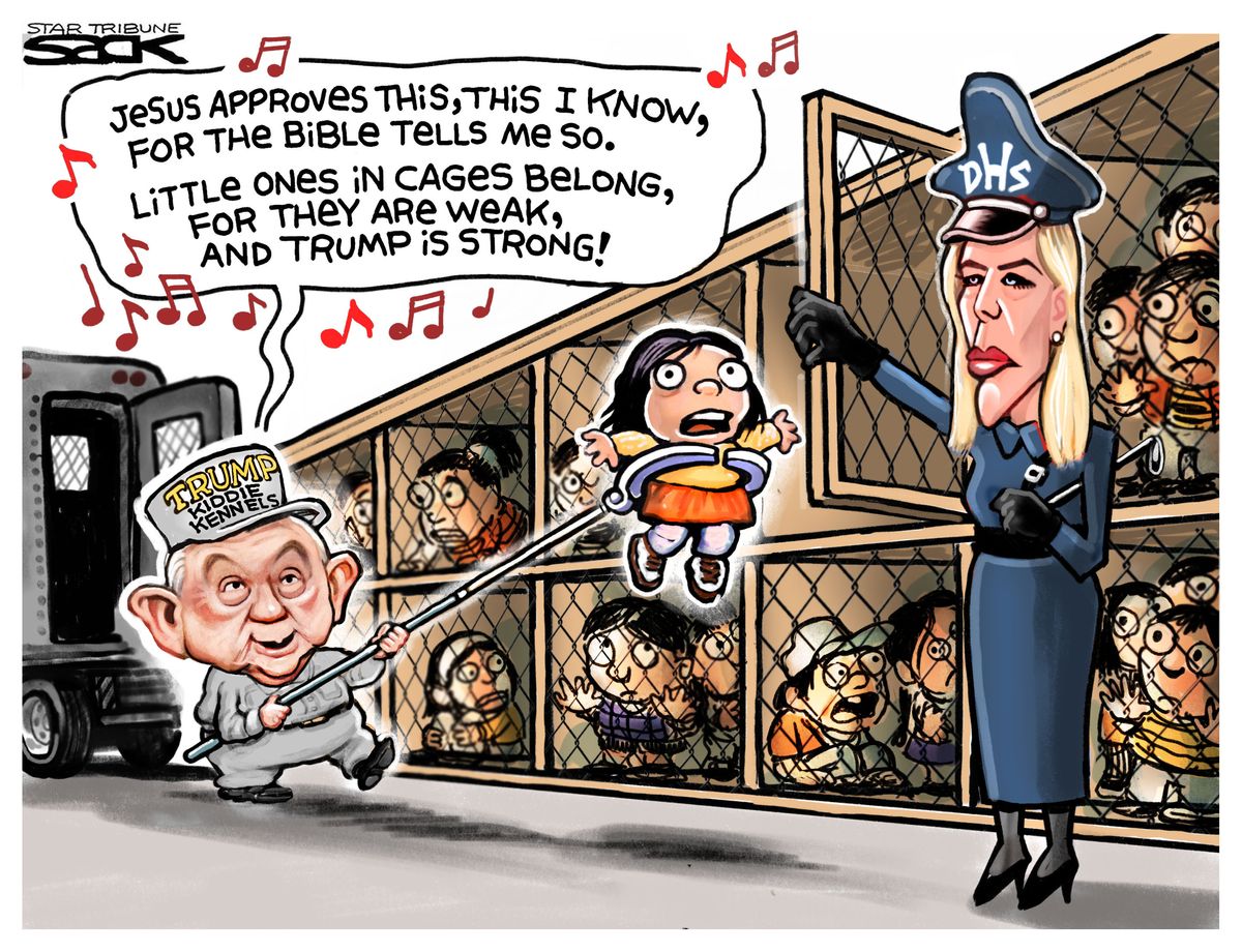 Political cartoon U.S. Trump Jeff Sessions Kirstjen Nielsen family ...