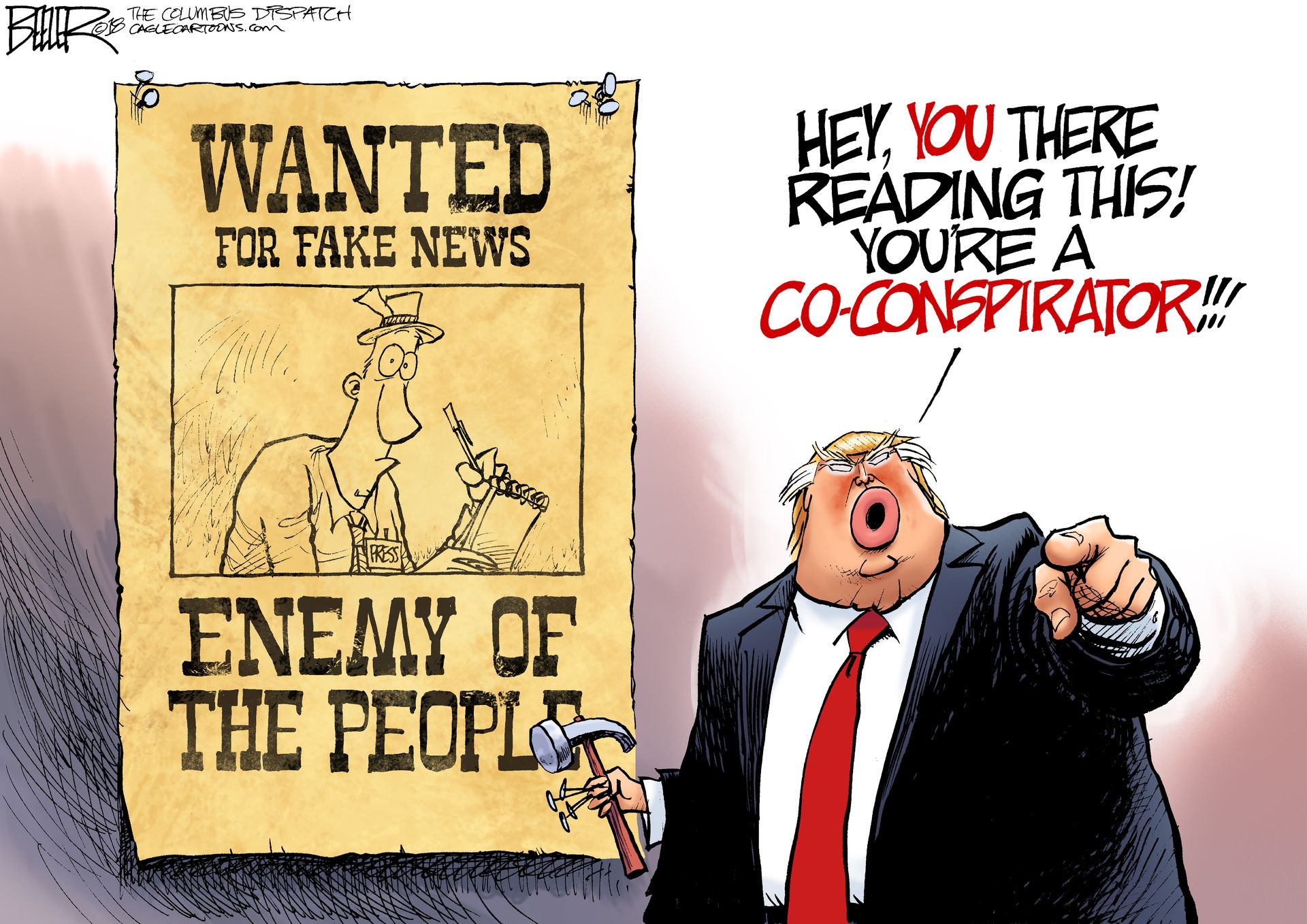Political cartoon U.S. Trump conspirator fake news enemy of the people ...