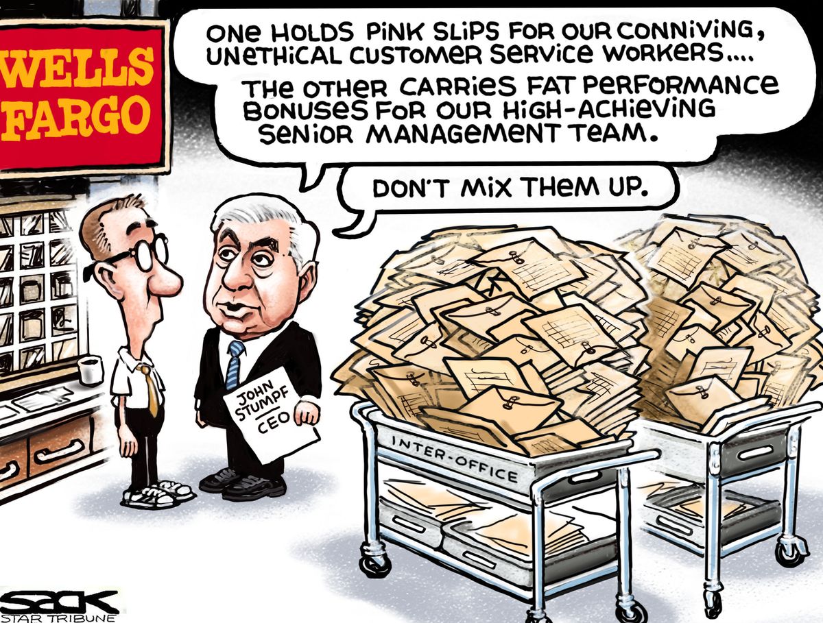 Editorial cartoon U.S. Wells Fargo bank scandal | The Week