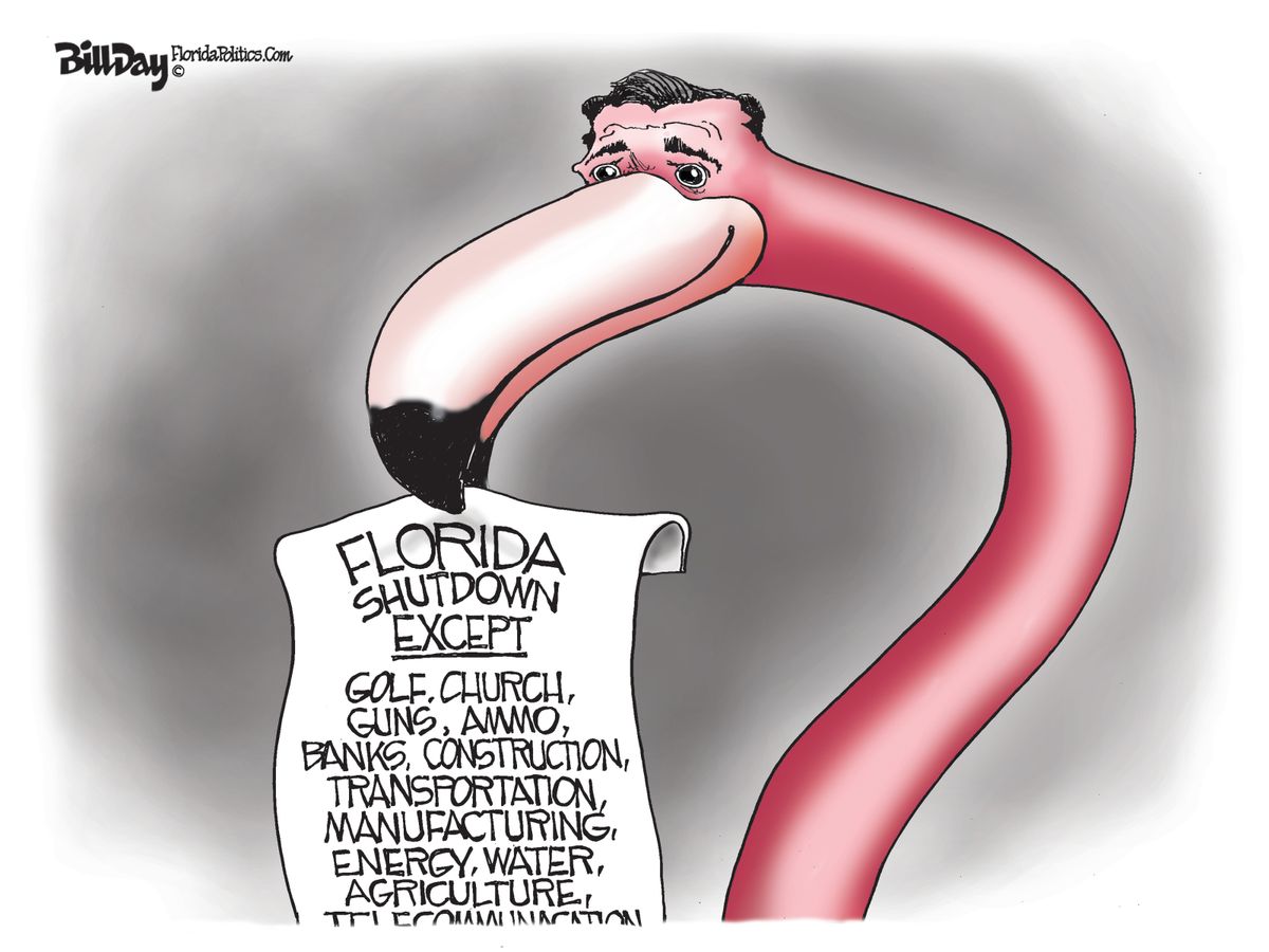 Political Cartoon U.S. Florida Ron DeSantis COVID-19 shutdown flamingo ...