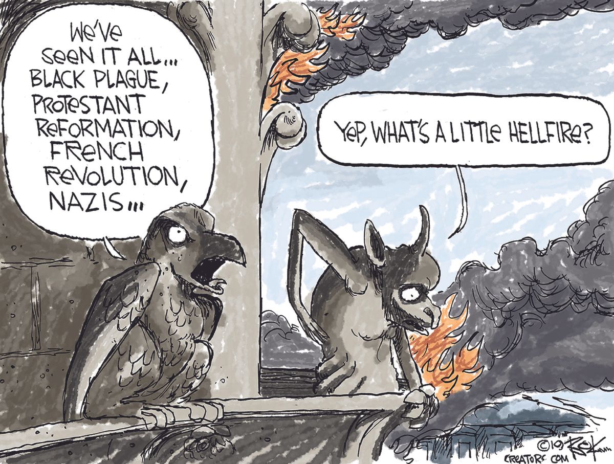 Editorial Cartoon U.S. Notre Dame Cathedral fire Black Plague ...