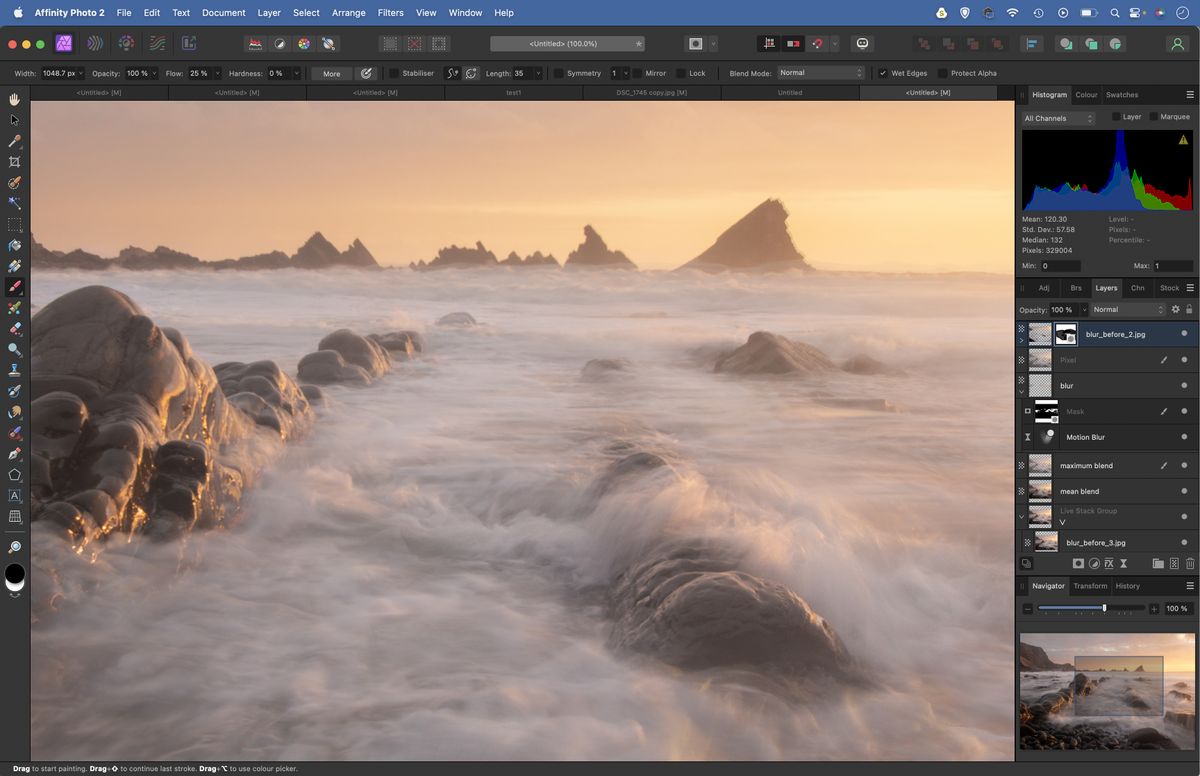 Get the long exposure look in Affinity Photo with multiple exposures ...