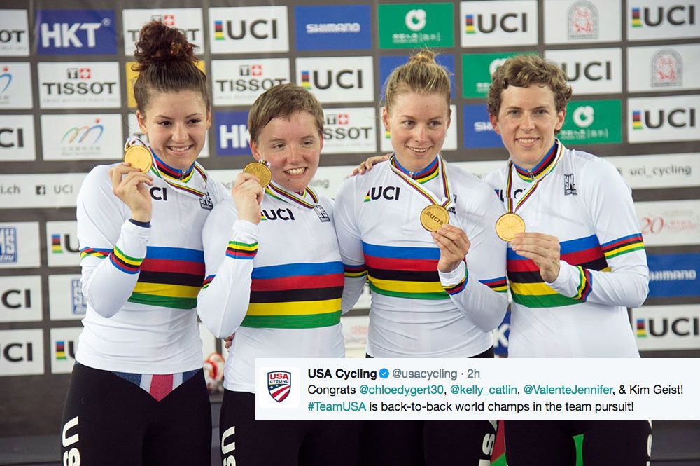 USA women win team pursuit title at World Championships: social media ...