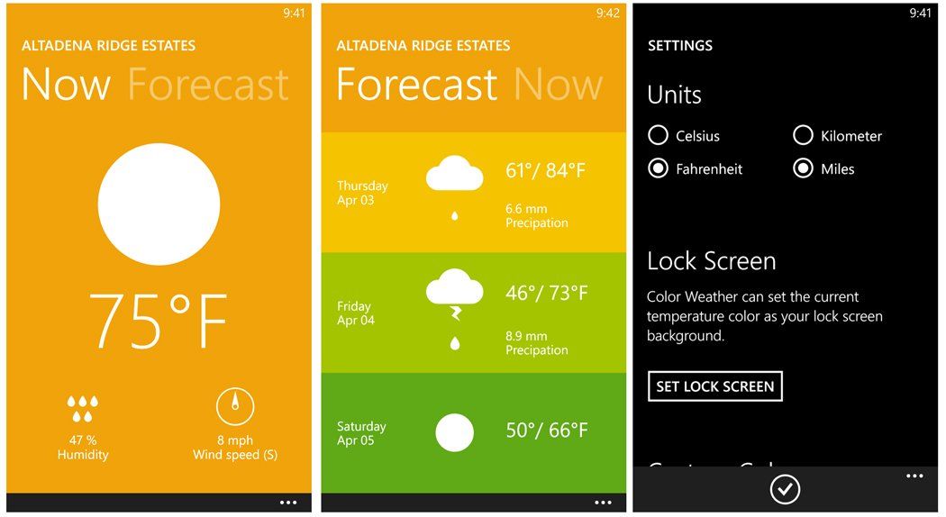 Color Weather, a simple but colorful forecast app for Windows Phone 8 ...