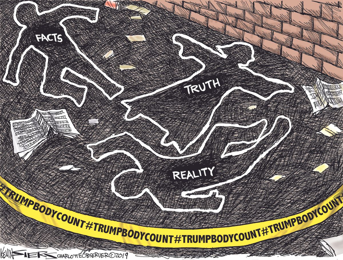 Political Cartoon U.S. Trump Body Count Murder of Facts Truth and ...