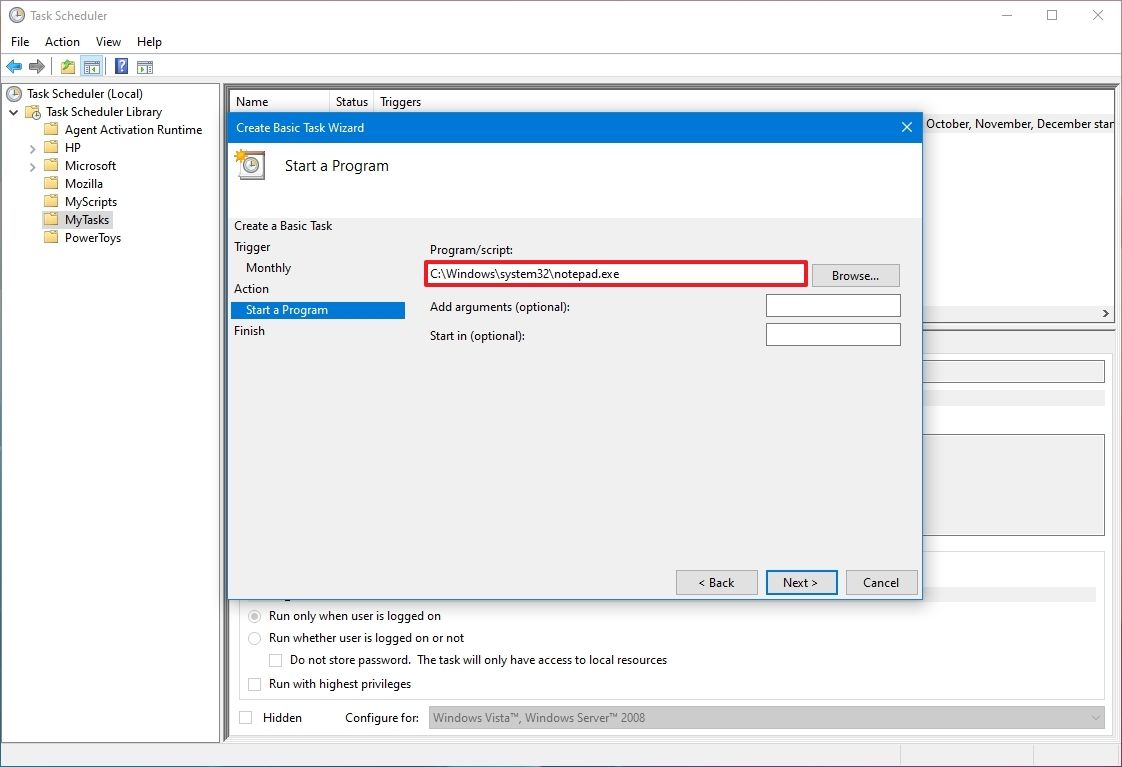 How to create an automated task using Task Scheduler on Windows 10 ...