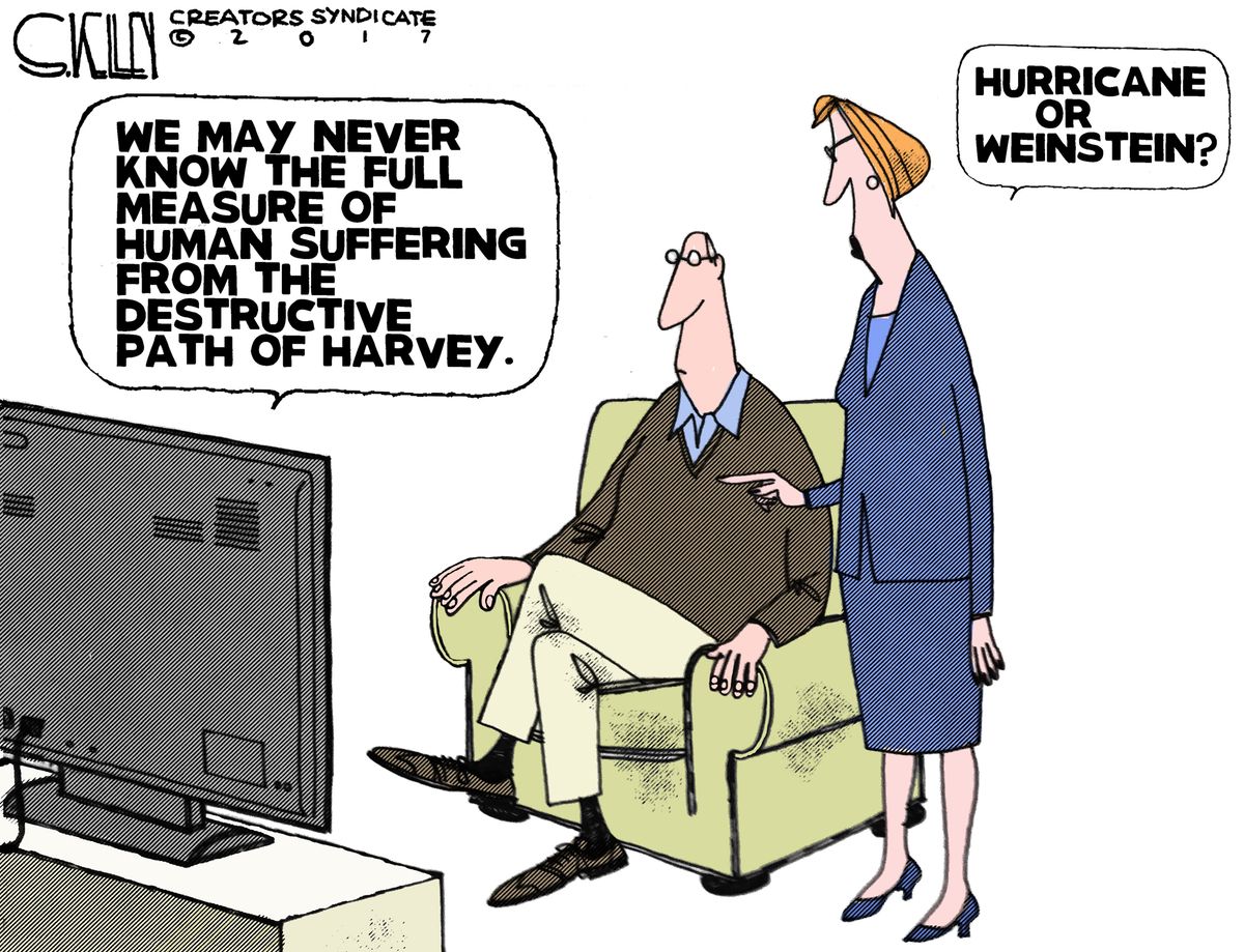Political cartoon U.S. hurricane Harvey Weinsten | The Week