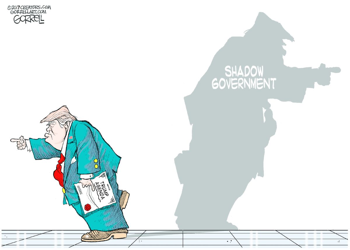 Political Cartoon U.S. President Trump agenda shadow government bigger ...