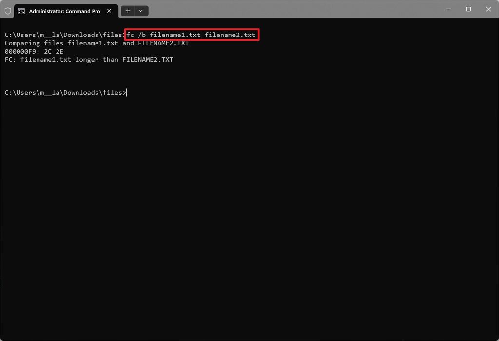 How to compare two files with Command Prompt on Windows 11 and 10 ...