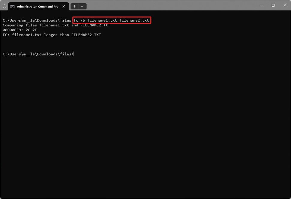 How to compare two files with Command Prompt on Windows 11 and 10 ...