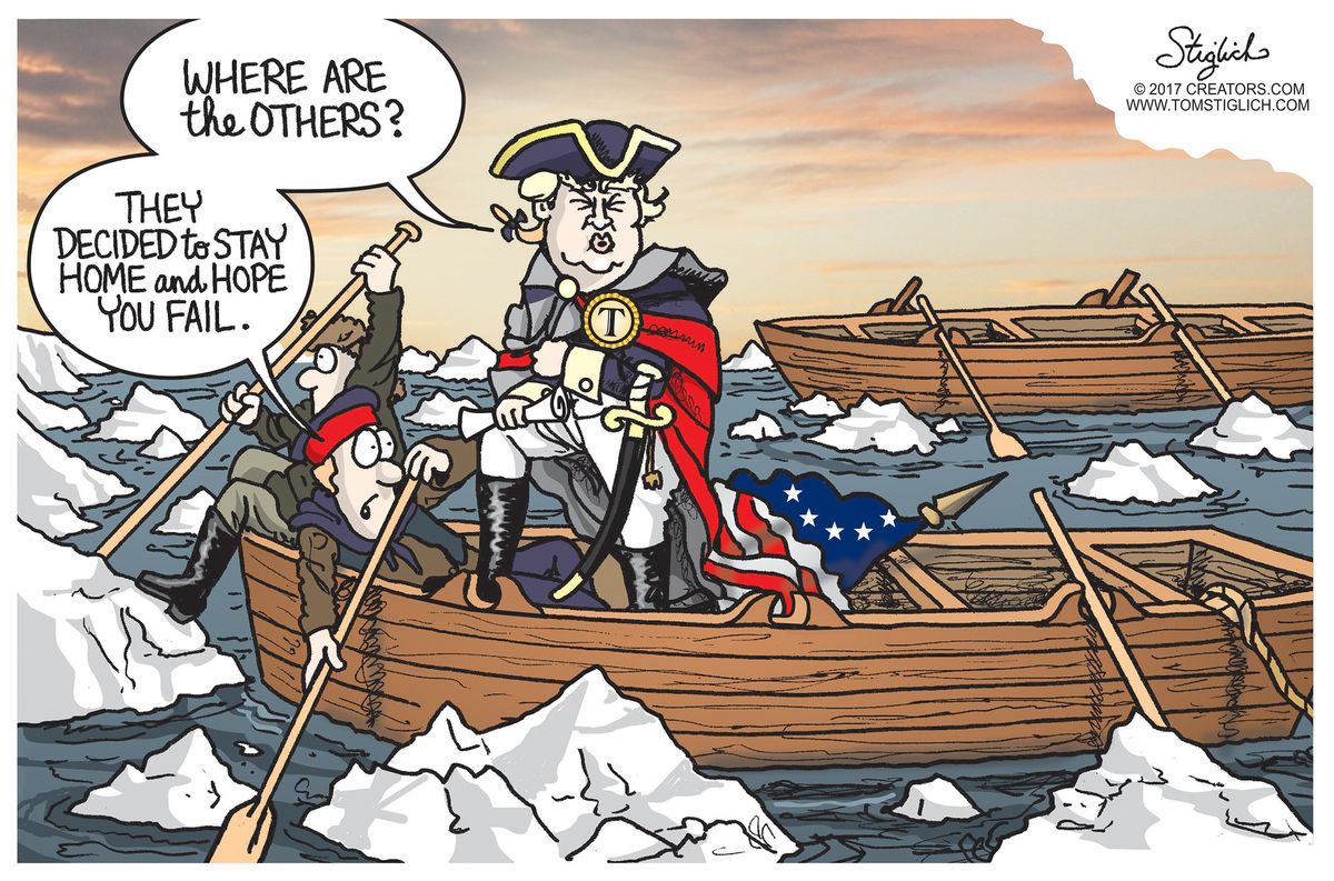 Political Cartoon U.S. Trump crosses Delaware Alone | The Week