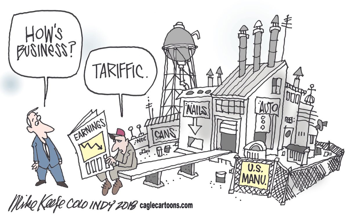 Political cartoon U.S. economy tariffs business manufacturing trade ... Political cartoon U.S. economy tariffs business manufacturing trade ...