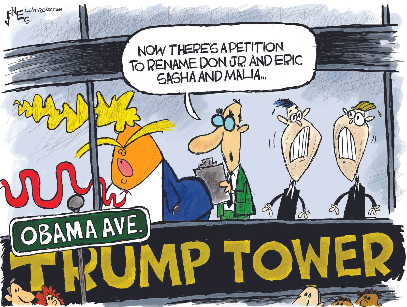 Political Cartoon U.S. Trump Tower Obama Avenue Petition Rename Don Jr ...