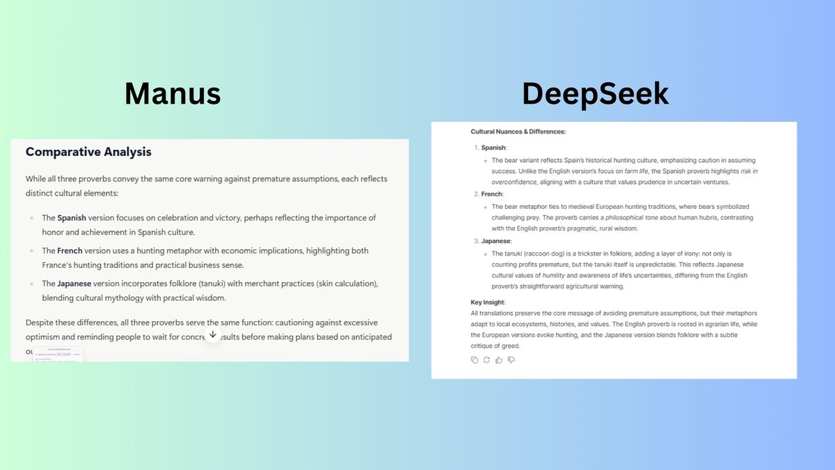 I just tested Manus vs. DeepSeek with 7 prompts from Gemini — here's ...