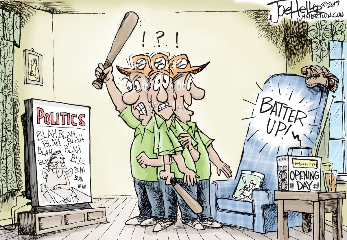Political Cartoon U.S. Opening Day MLB Baseball Politics Russia Trump ...