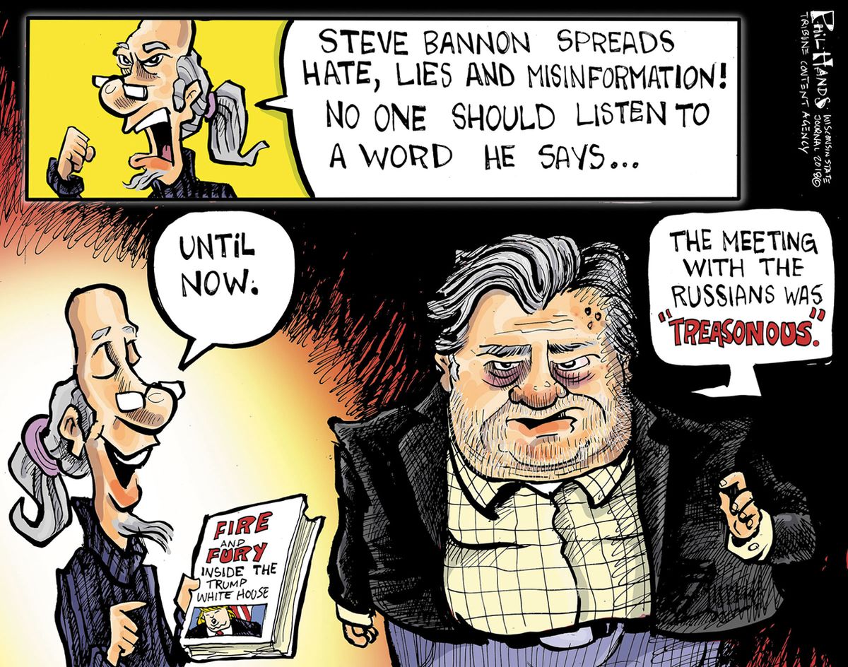 Political cartoon U.S. Fire and Fury Michael Wolff Bannon anti-Trump ...