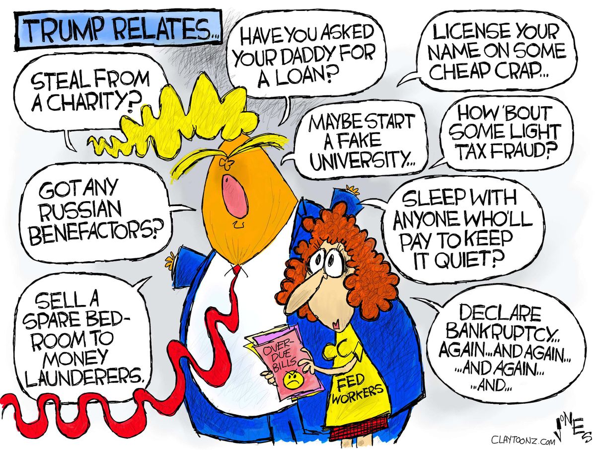 Political cartoon U.S. Trump wall government shutdown federal workers ...