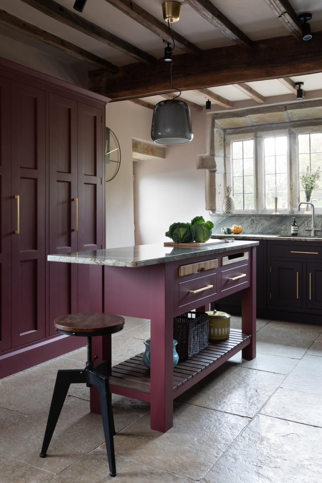 Explore this Yorkshire farmhouse kitchen with its colorful cabinetry ...