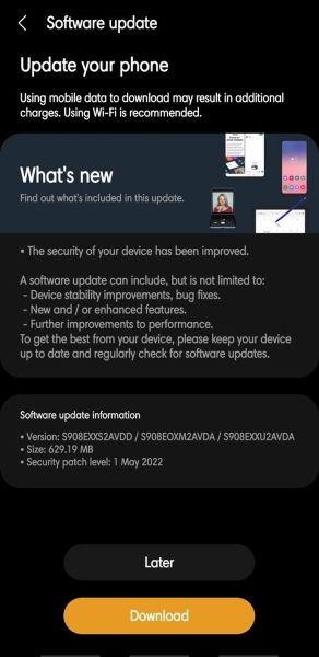 Samsung Galaxy S22 series starts receiving the May 2022 security update ...