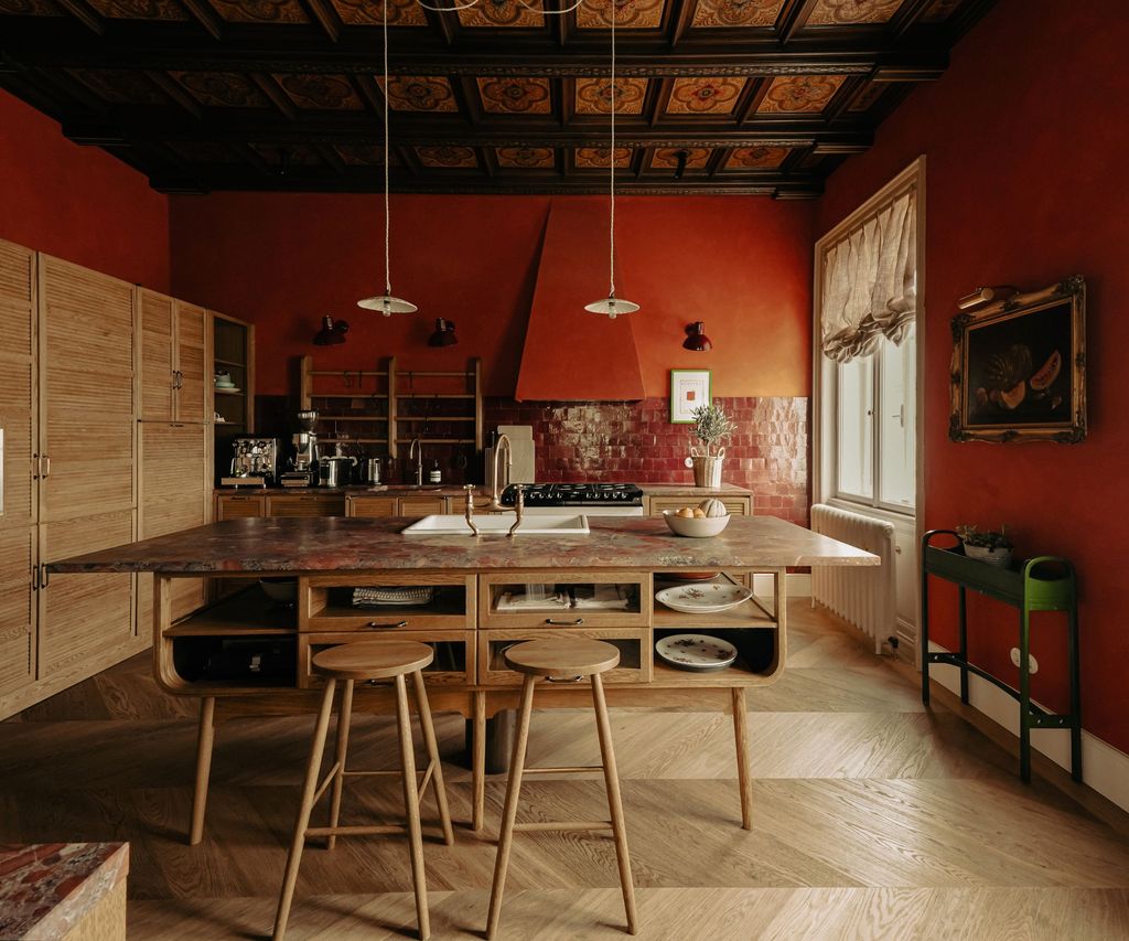 Tour this wooden kitchen with unexpected paprika red walls | Homes and ...