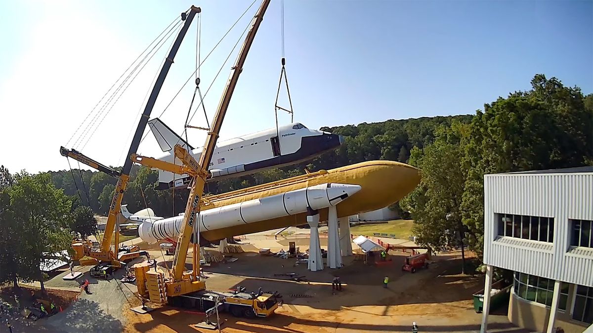 Mock shuttle Pathfinder restored atop its stack at Alabama rocket ...