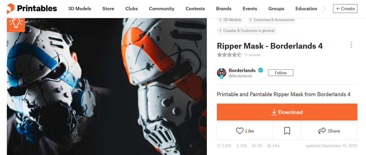Borderlands 4 props come to 3D printing fans — Ripper mask, replica ...