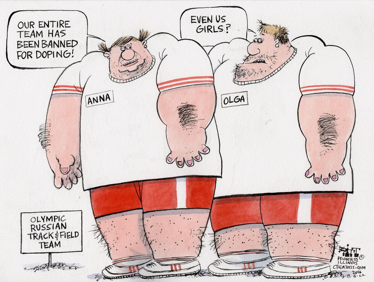 Editorial cartoon World Russia track doping | The Week