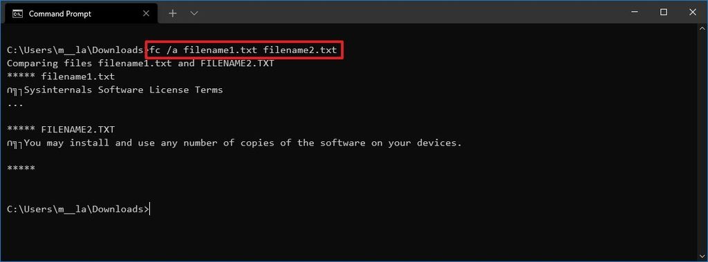 How to compare two files with Command Prompt on Windows 10 | Windows ...